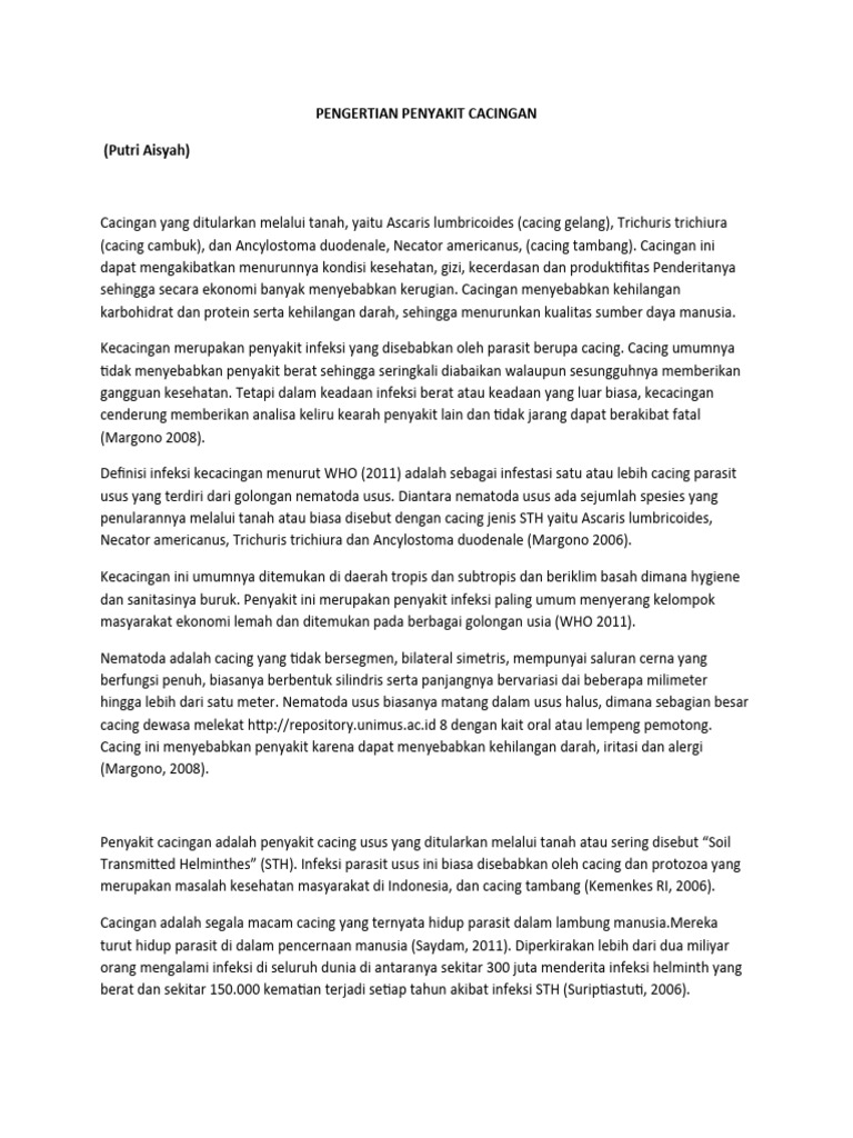 PENGERTIAN, Gejala, Bahaya, Penularan, Siklus, Gambar PENYAKIT CACINGAN ...