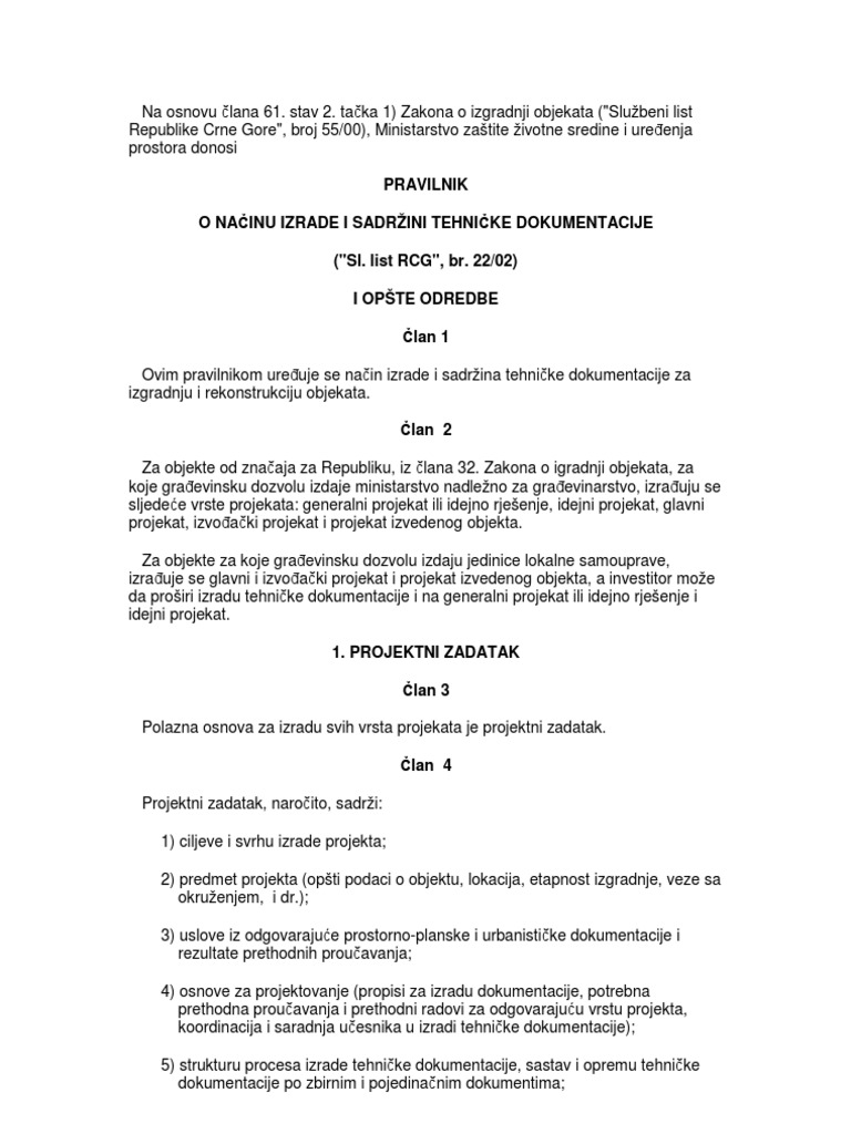 Pravilnik o Načinu Izrade I Sadrzini Tehnicke Dokumentacijee | PDF