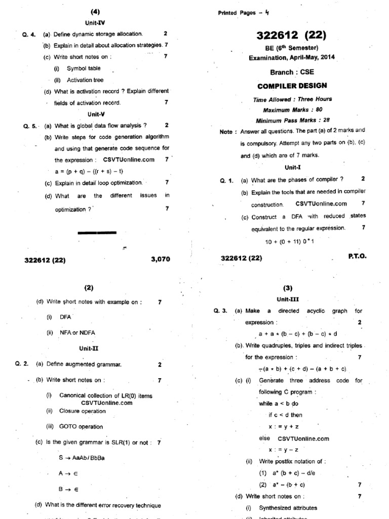 Cs 322612 Compiler Design Jun 2014 | PDF