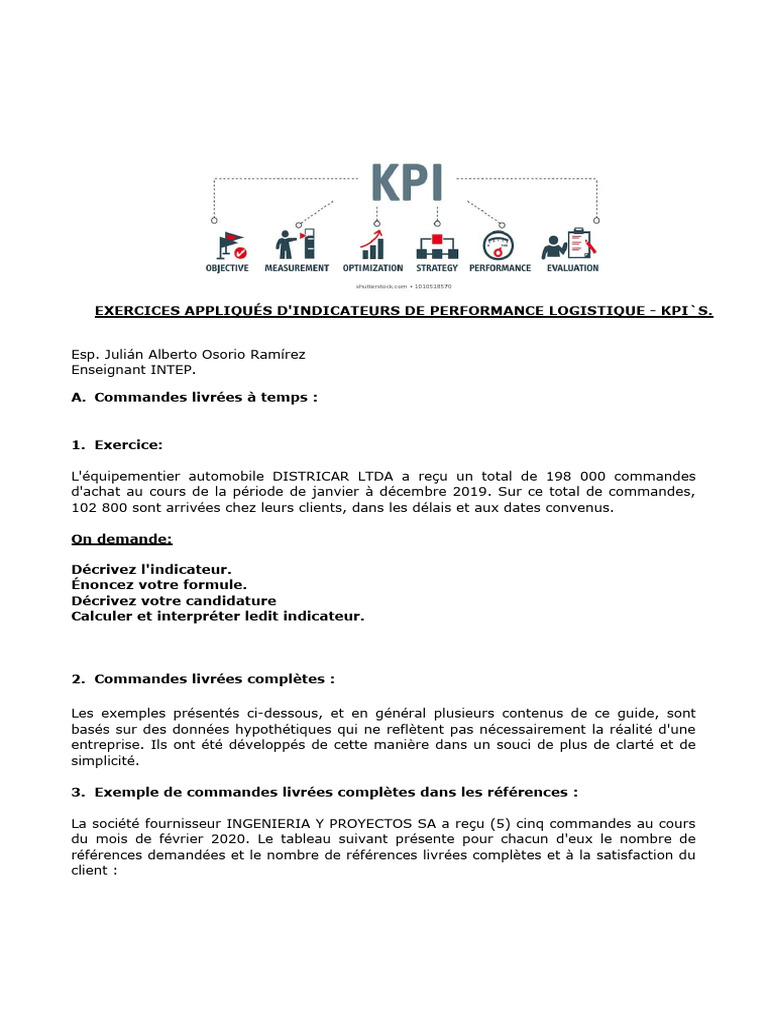 EXERCICES INDICATEURS LOGISTIQUE 2 | PDF