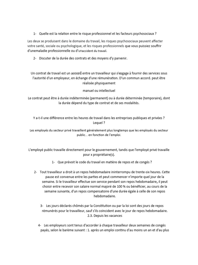 Quelle Relation Existe-T-Il Entre Le RISQUE PROFESSIONNEL Et Les ...