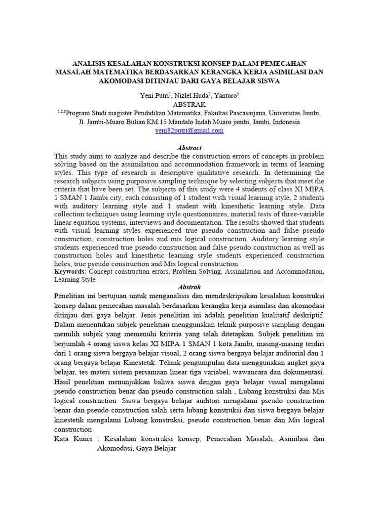 Contoh Artikel Pendidikan Matematika | Download Free PDF | Learning Styles | Learning