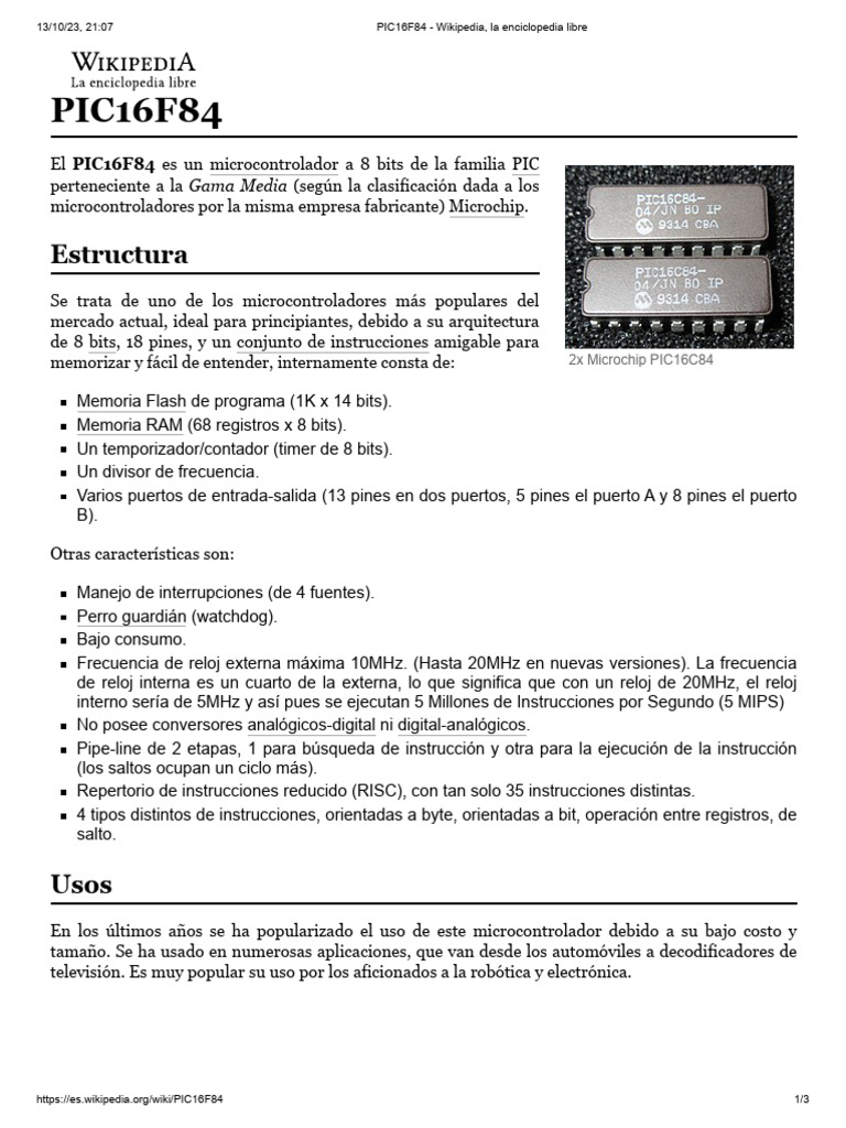 PIC16F84 | PDF | Circuito integrado | Clases de computadoras
