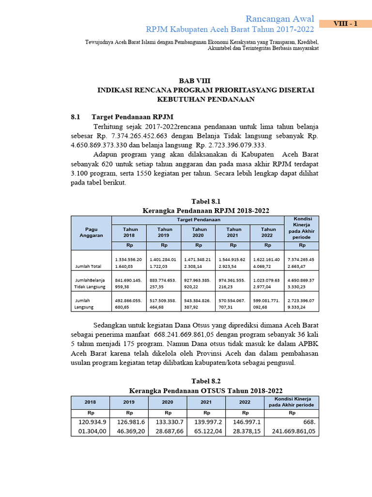 08 Bab 8 RPJM 2017 - 2022 Rancangan Awal | PDF