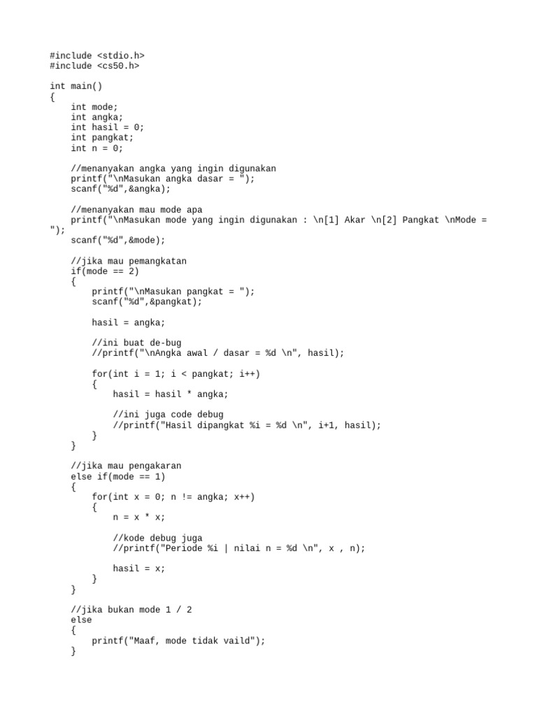 Code Pangkat Dan Akar Tanpa Cmath | PDF | Metode & Bahan Ajar | Teknologi & Rekayasa