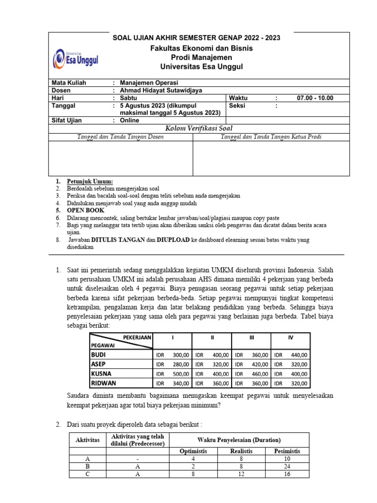 SOAL UAS Genap 2023 - MO | PDF