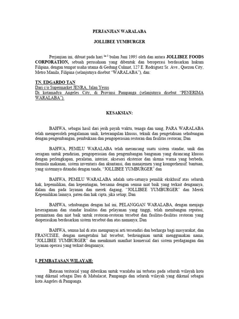 Perjanjian Waralaba Tuan Tan | PDF