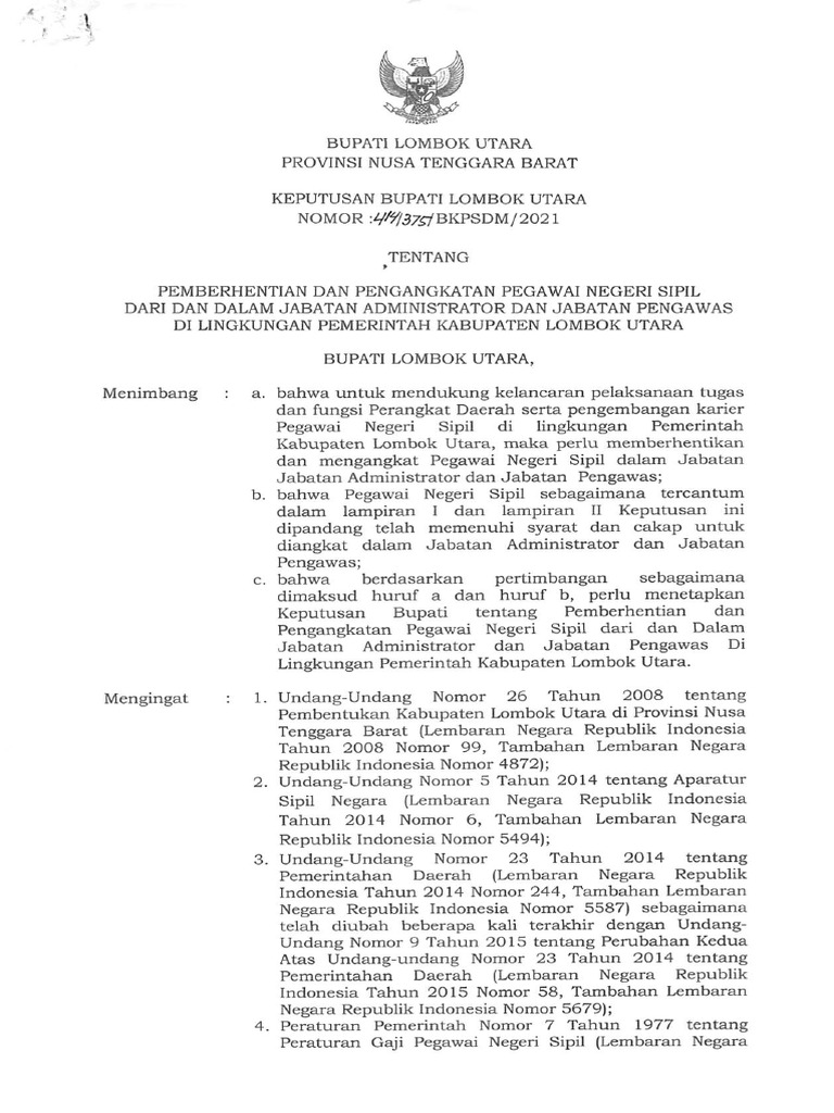 Pemberhentian Dan Pengangkatan PNS Dari Dan Dalam Jabatan Administrator ...