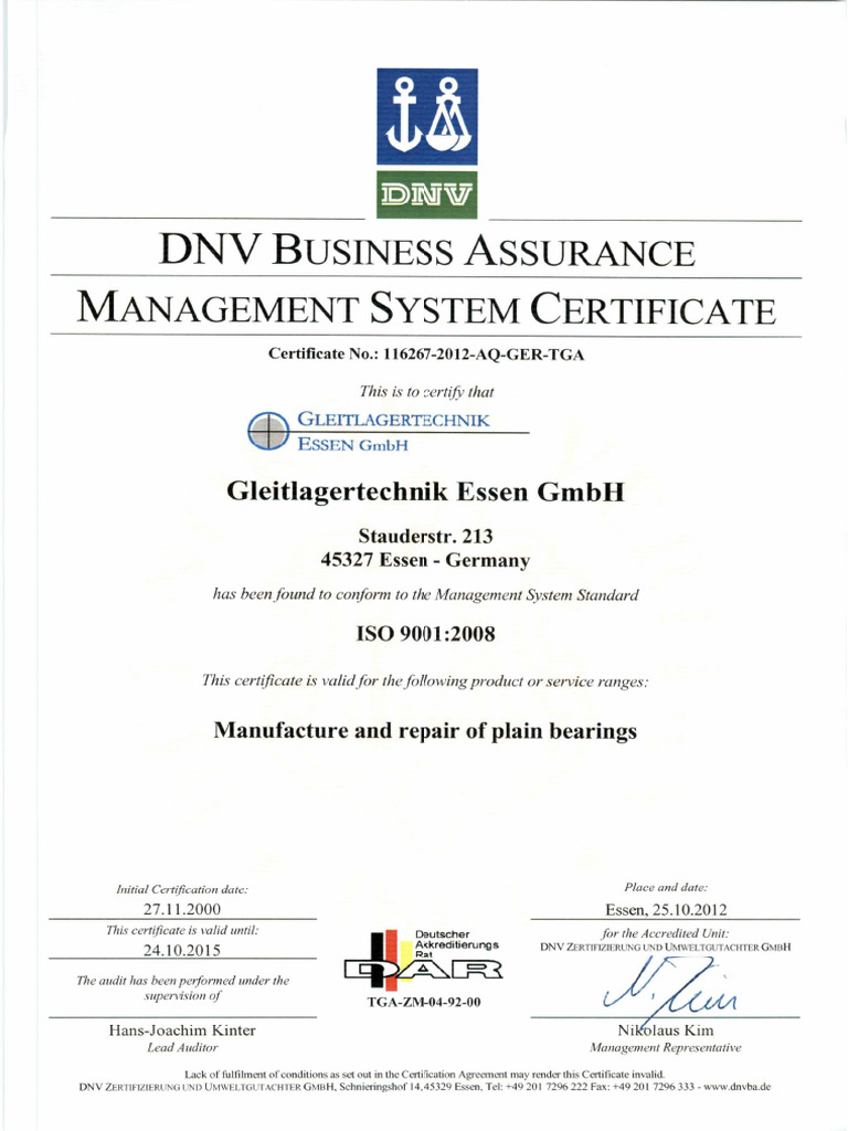 DIN ISO 9001 2008 Certificate | PDF