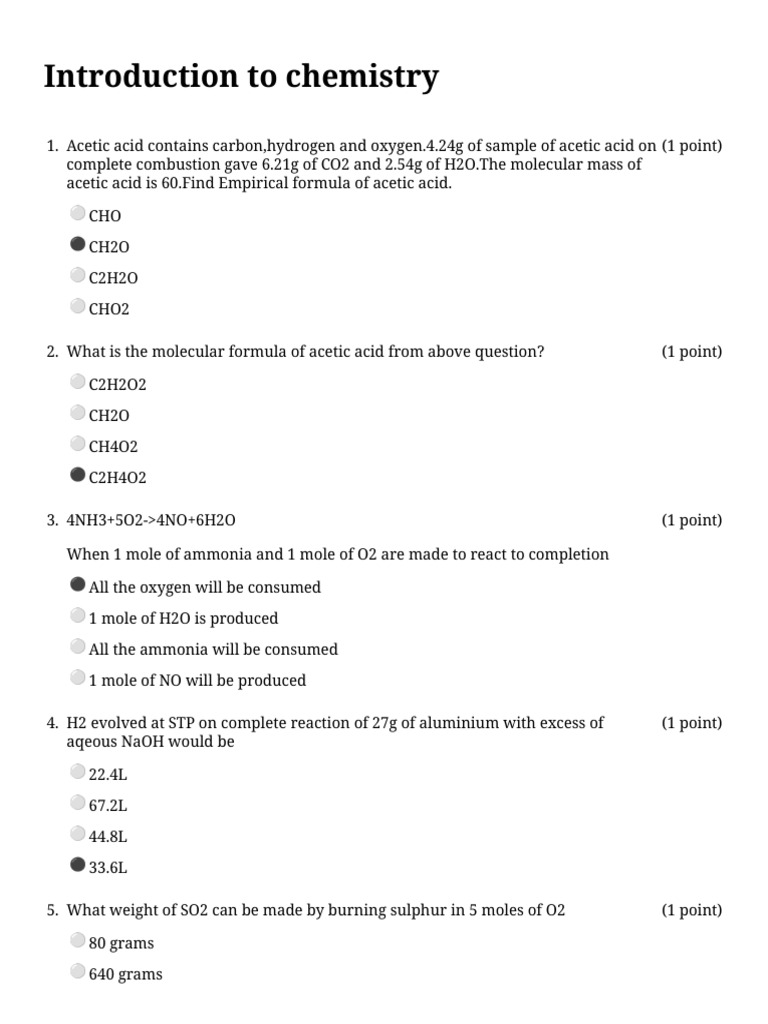 SOLVED Introduction To Chemistry | PDF | Mole (Unit) | Chemical Compounds