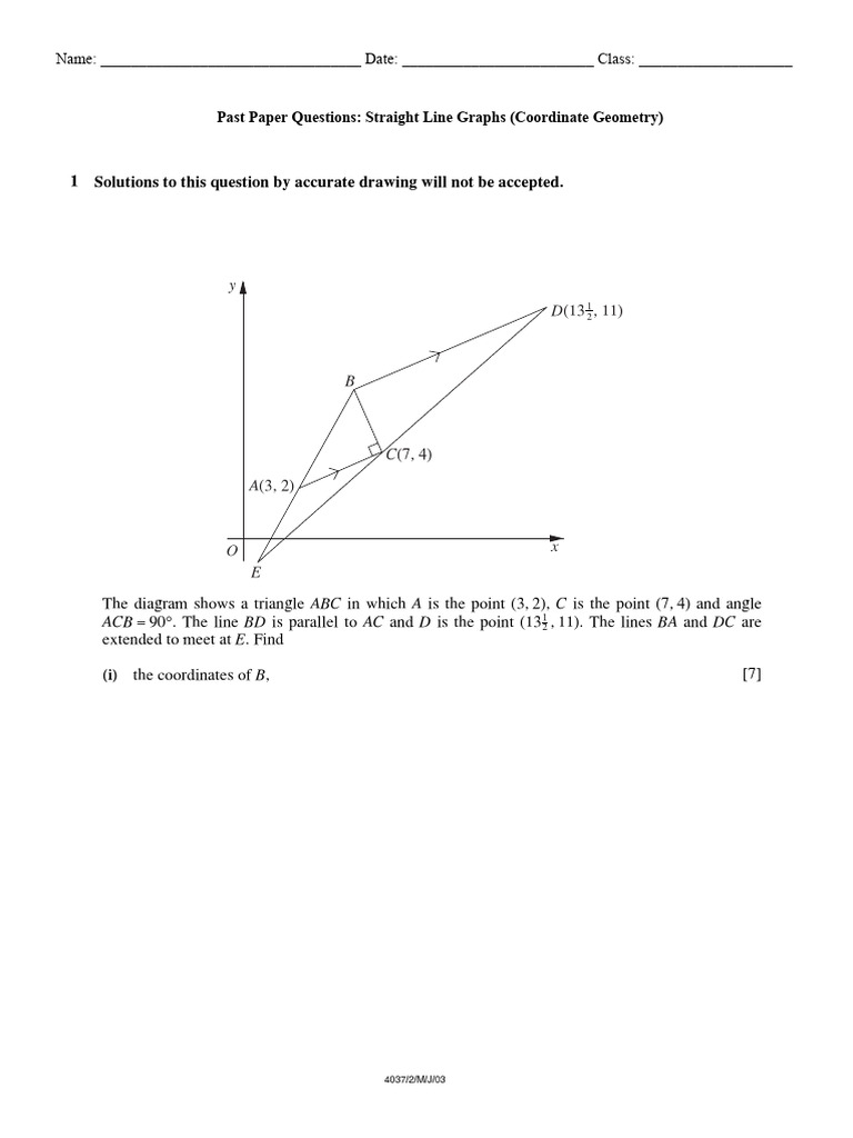 Coordinate Geometry Past Paper Questions | PDF