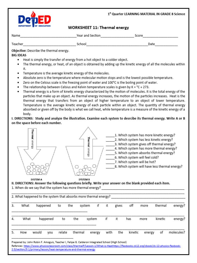 G8-W4 WS5 Thermal-Energy | PDF | Temperature | Heat