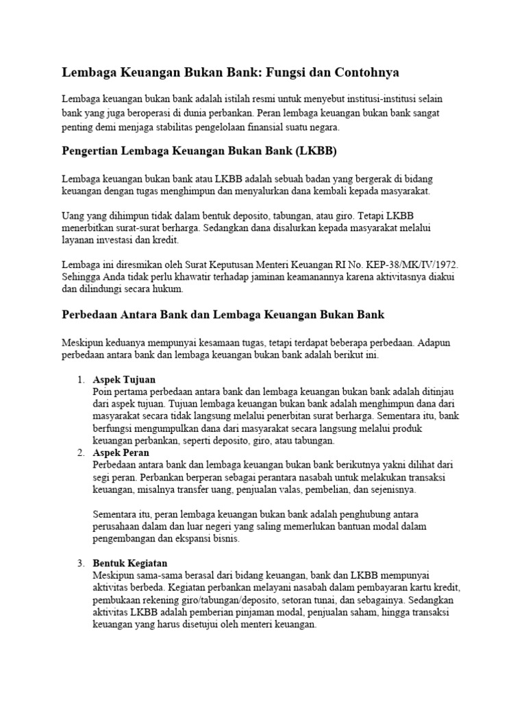 Lembaga Keuangan Bukan Bank, TUGAS PAK SYAIFUL | PDF | Pengelolaan Keuangan & Uang