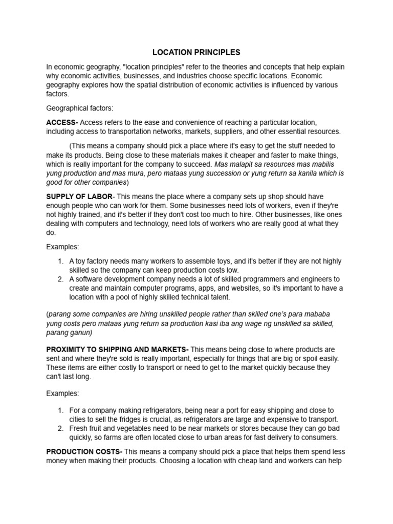 LOCATION PRINCIPLES in ECONOMIC GEOGRAPHY | PDF | Cost Of Living ...