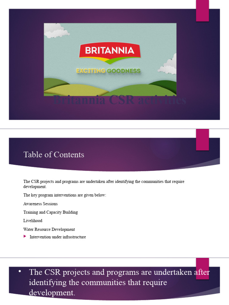 Britannia's CSR Initiatives Overview | PDF | Corporate Social ...