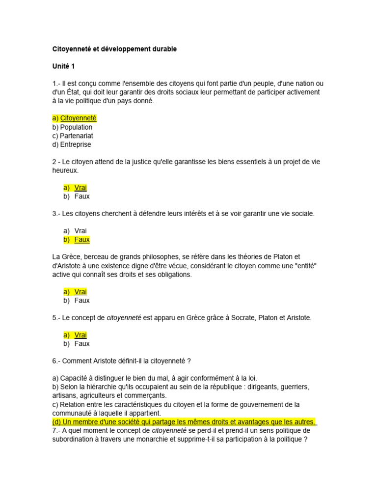 Examen de Citoyenneté Et de Développement Durable | PDF