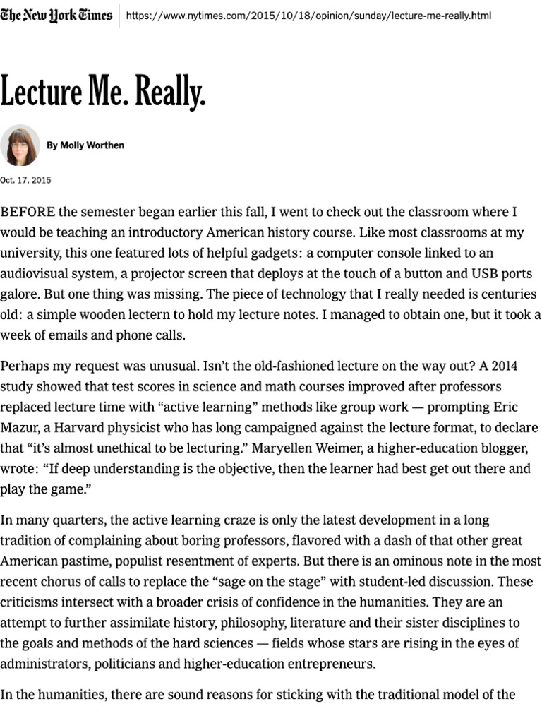 Worthen, Opinion - Lecture Me. Really | PDF