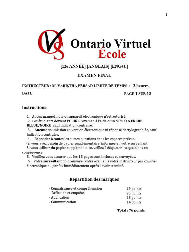 Eng4u Examen Final Ovs Persad 11 19 PDF | PDF