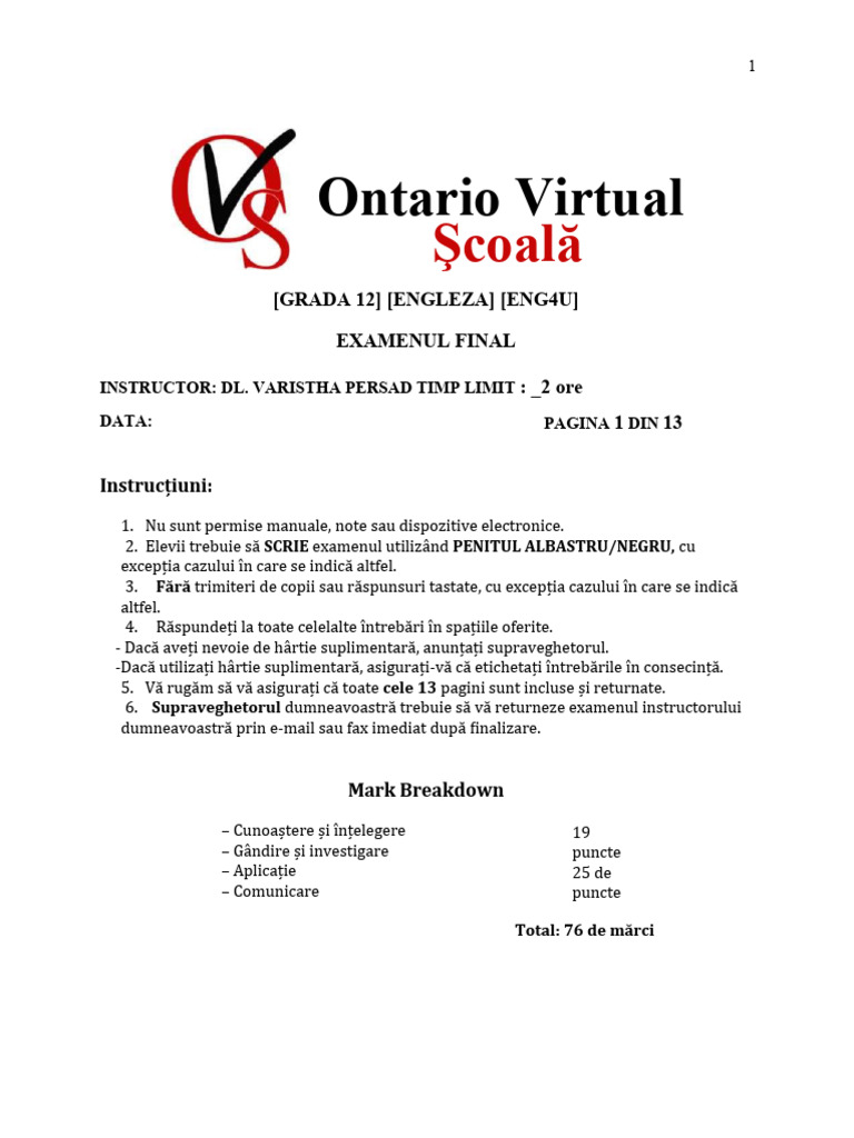 Eng4u Examen Final Ovs Persad 11 19 PDF | PDF