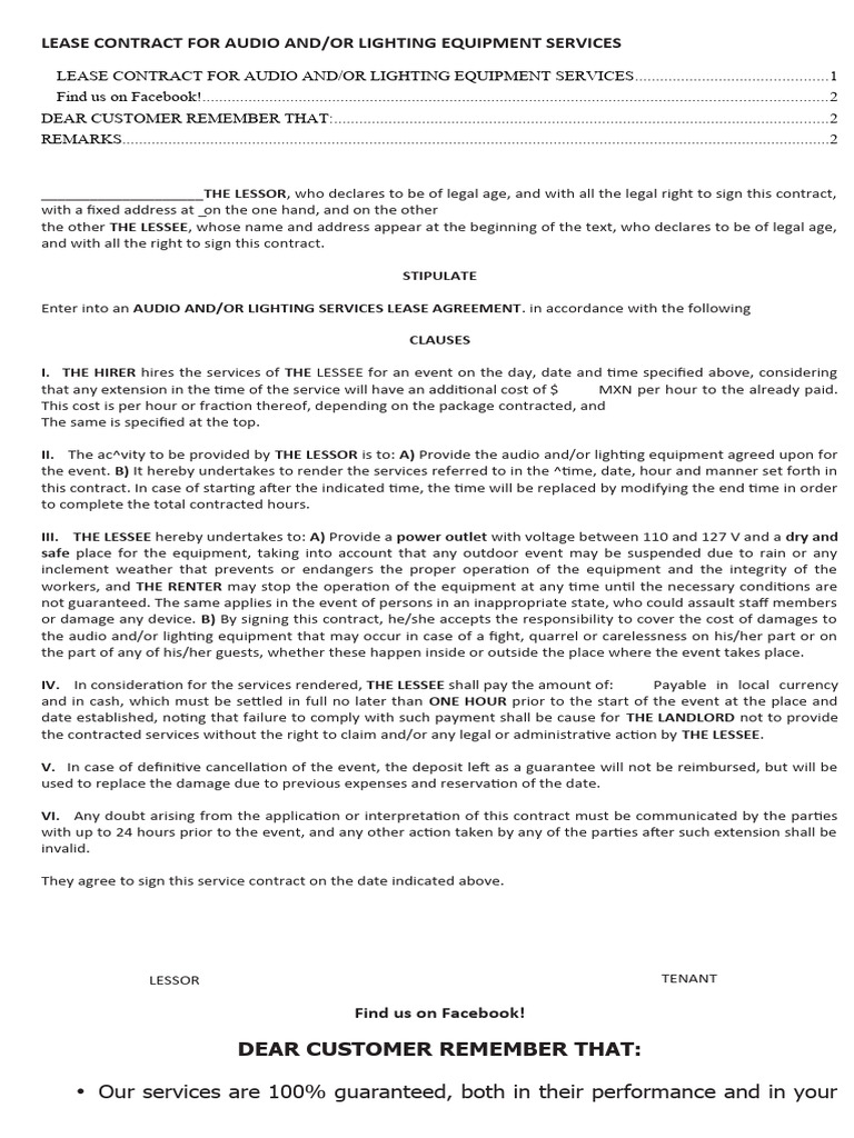 Contract For Rental of Sound Equipment | PDF | Lease | Civil Law (Legal ...