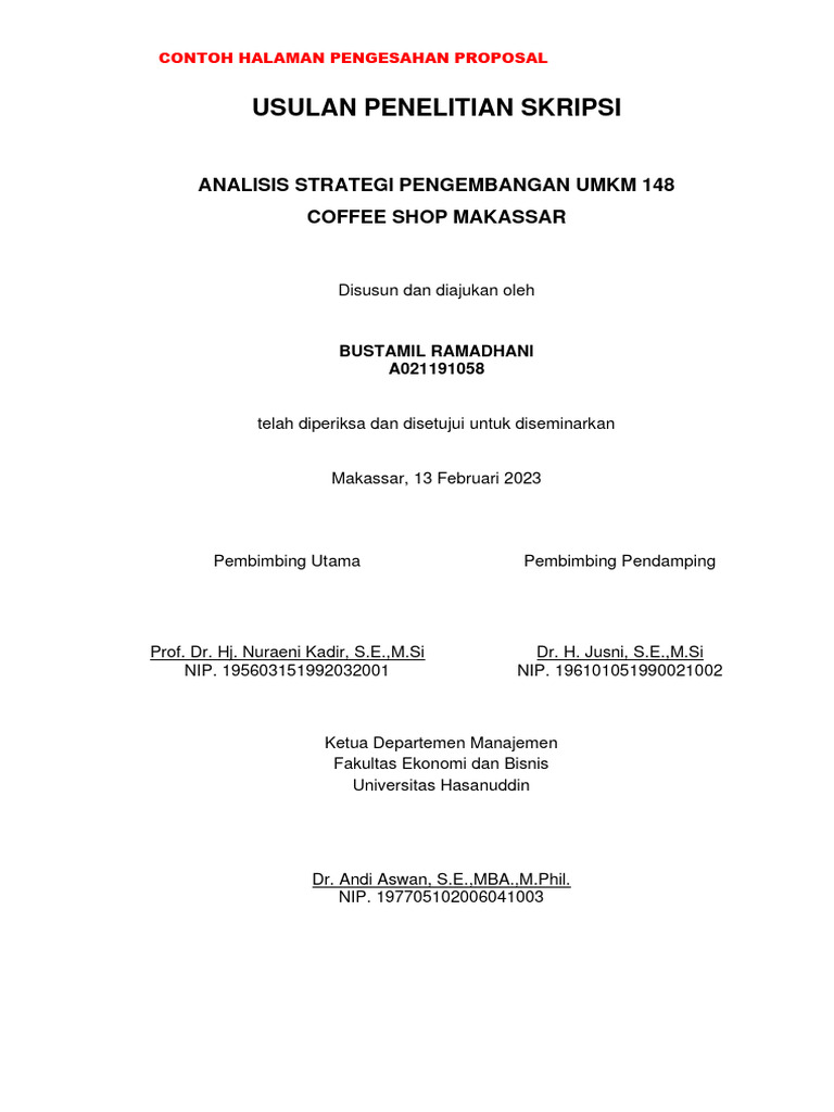 Contoh 1 Hal Pengesahan Proposal | PDF