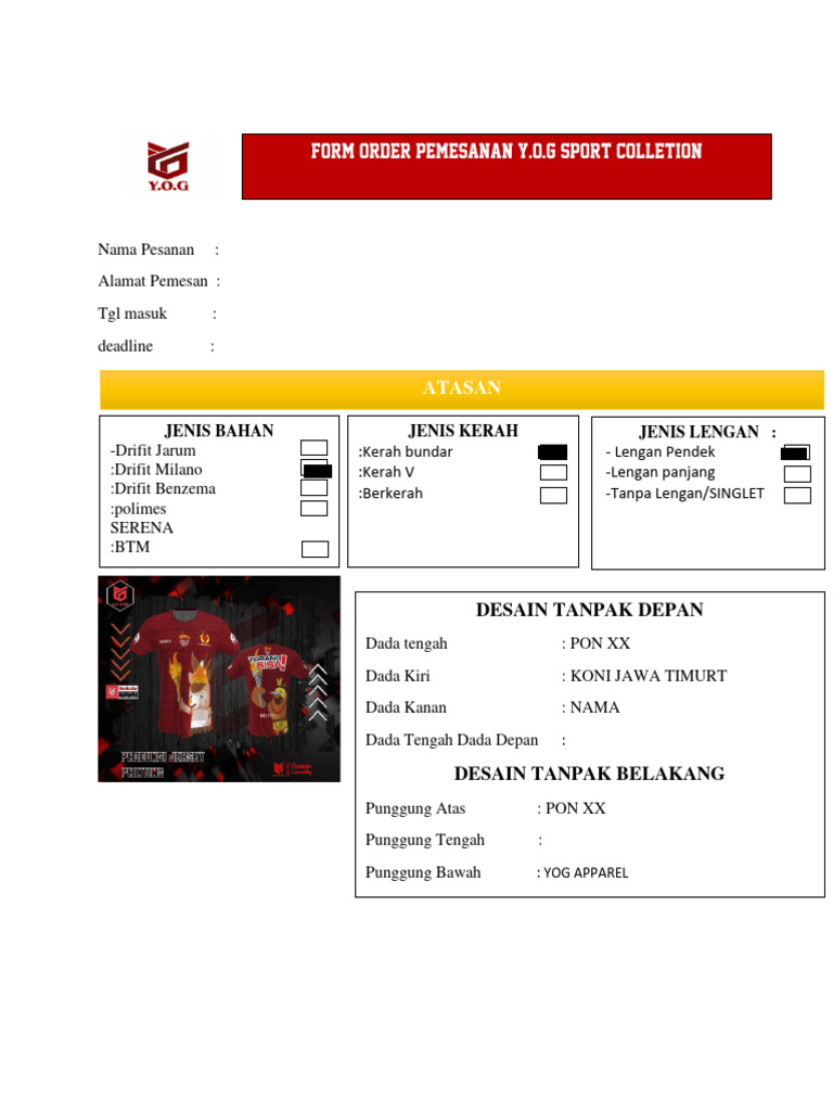 Form Pesanana. Jersey PON XX PAPUA | PDF