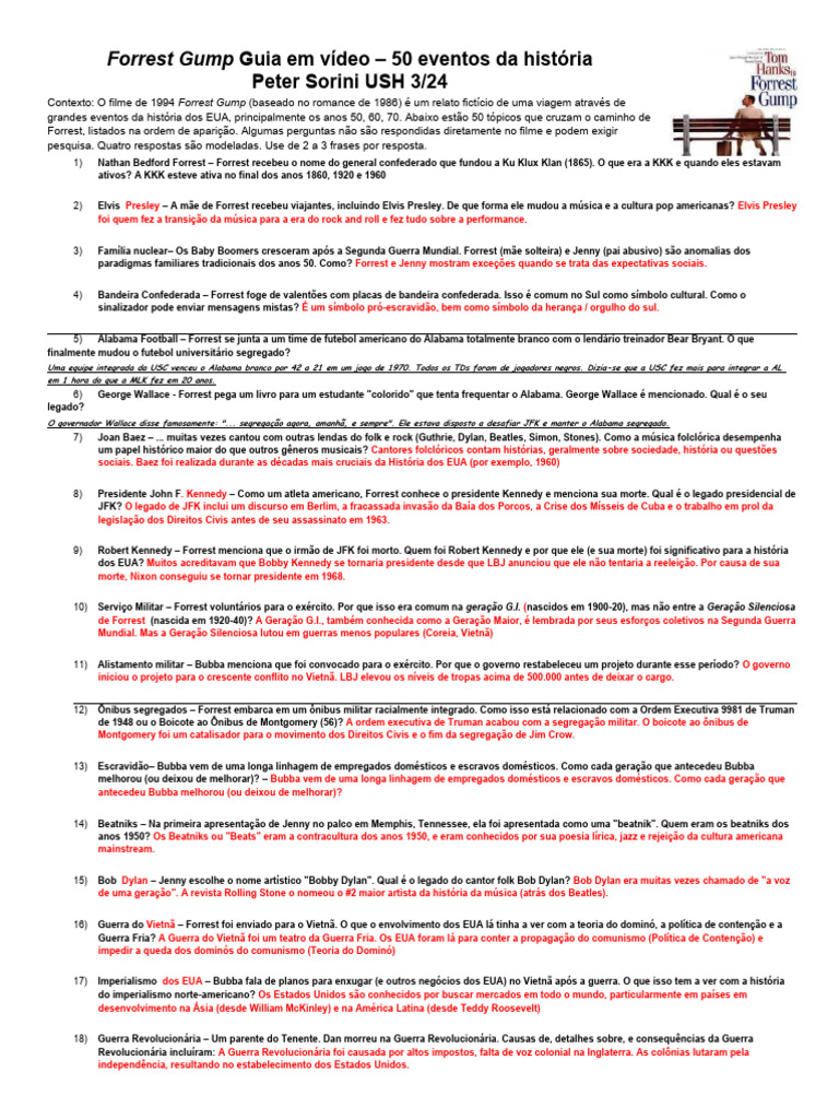 Cópia Do Guia de Vídeo 50 Forrest Gump | PDF | Richard Nixon | John F ...