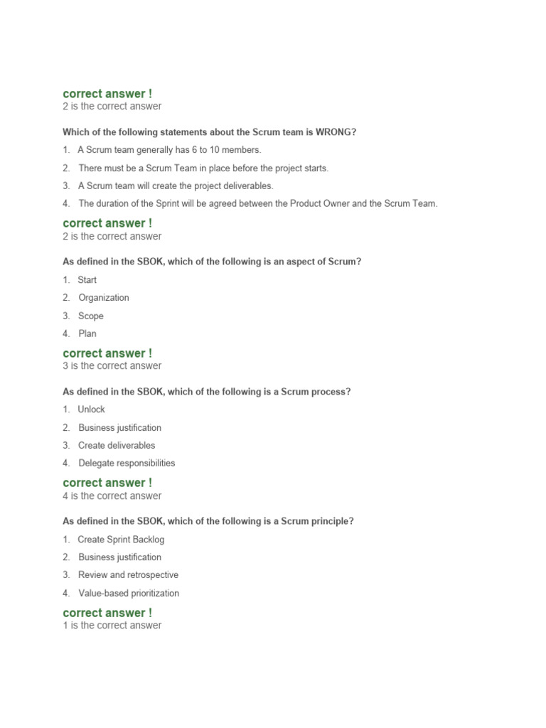 Correct Answer | PDF | Scrum (Software Development) | Leadership