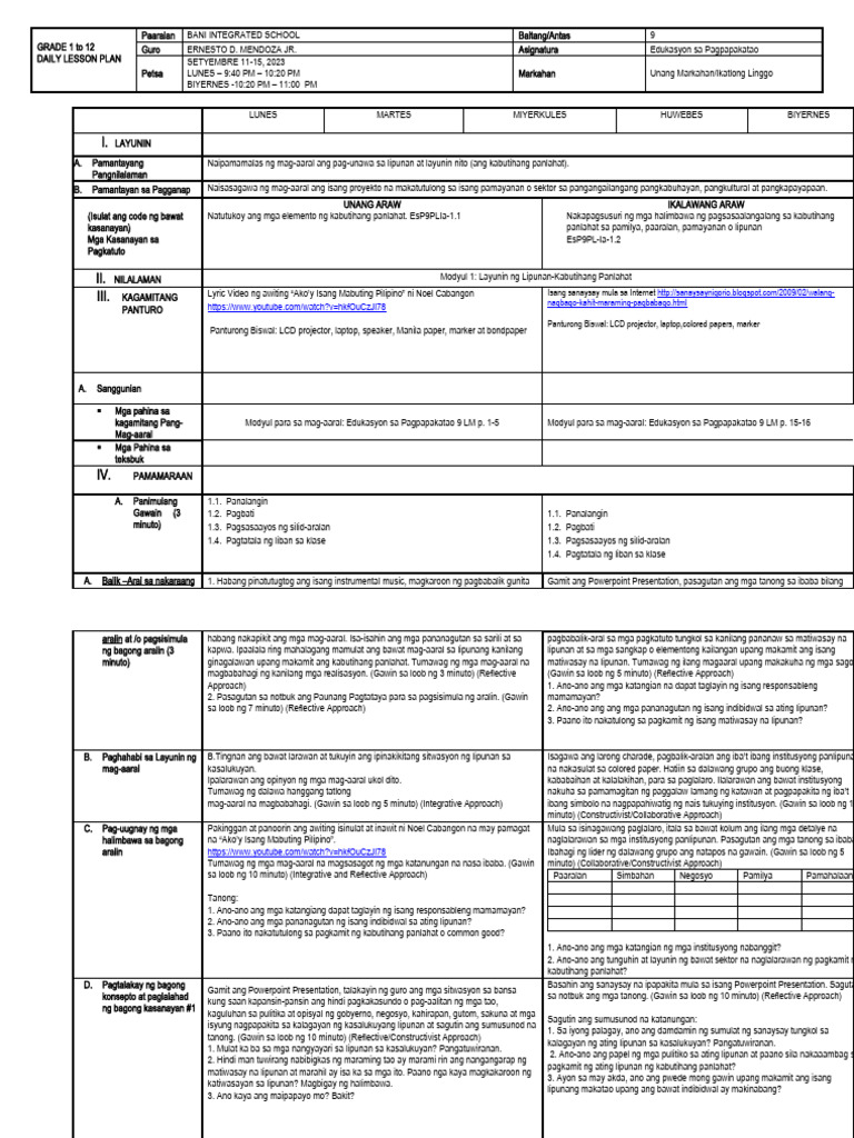 DLL Q1 Esp 9 Week 3 | PDF