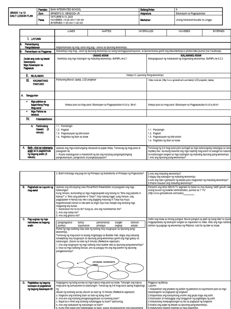 DLL Q1 Esp 9 Week 7 | PDF