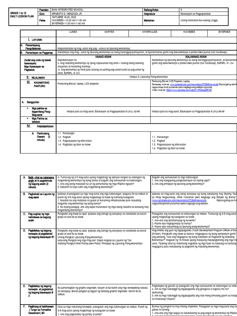 DLL Q1 Esp 9 Week 8 | PDF