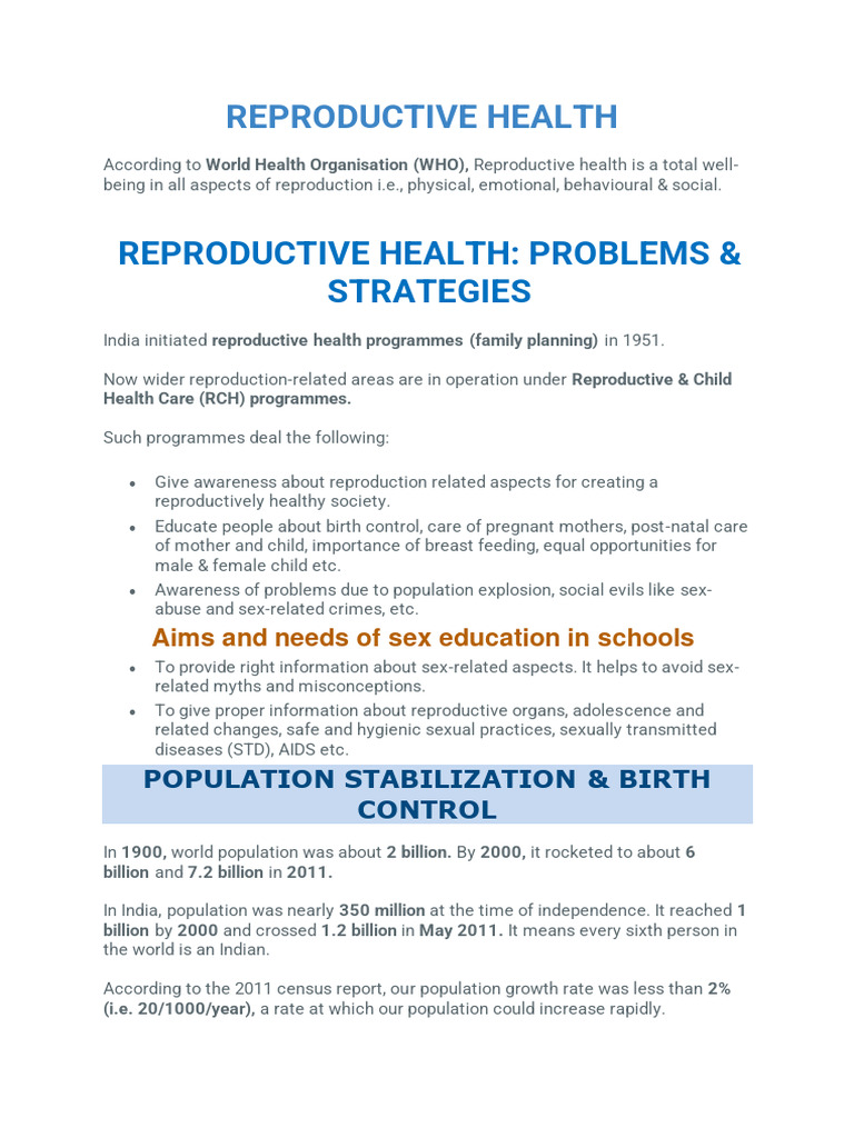 Reproductive Health | PDF | Sexually Transmitted Infection | Birth Control