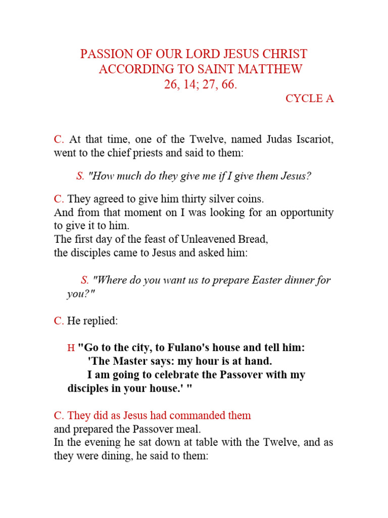 Passion According To Saint Matthew (Cycle A) | PDF | Jesus | Judas Iscariot