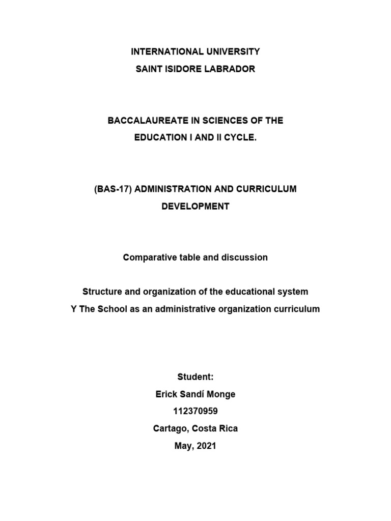 Structure and Organization of The Costa Rican Educational System | PDF ...