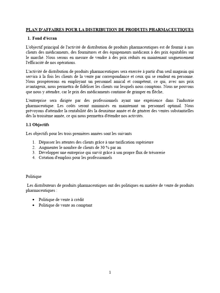 Business Plan de Distribution Pharmaceutique | PDF