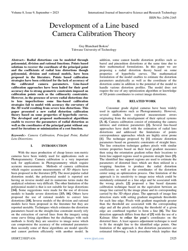 Development of A Line Based Camera Calibration Theory | PDF | Mathematics