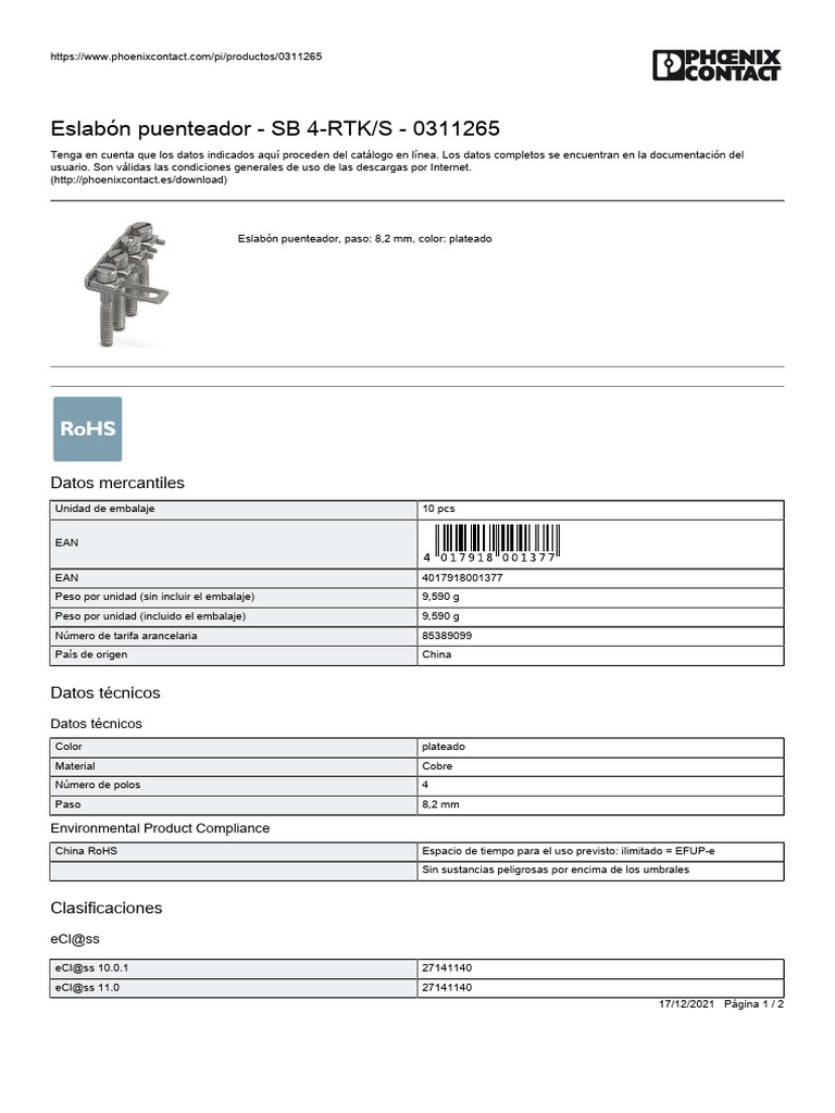 Eslabón Puenteador - SB 4-RTK/S - 0311265: Datos Mercantiles | PDF