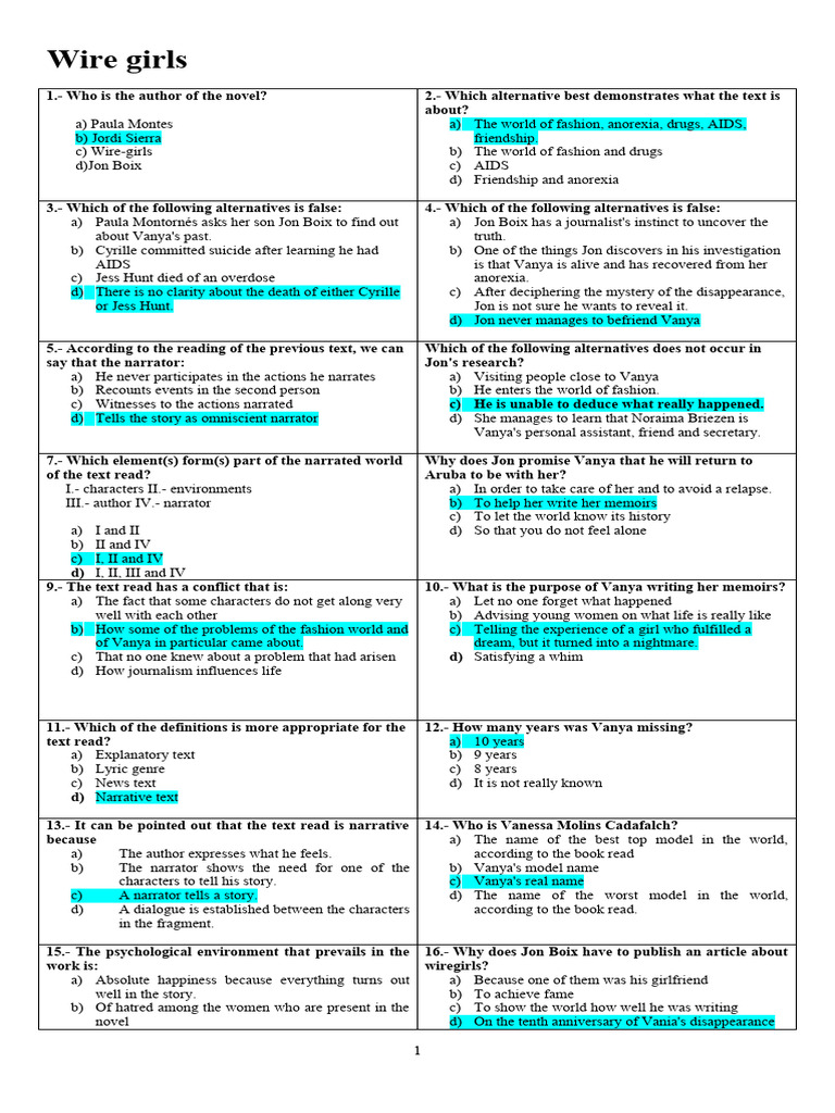 Wire Girls Test With Answers | PDF