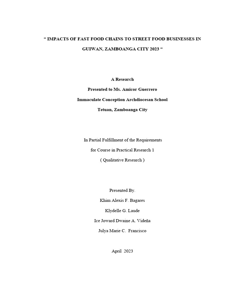 Impacts Of Fast Food Chains To Street Food Busi For Merge Pdf Fast