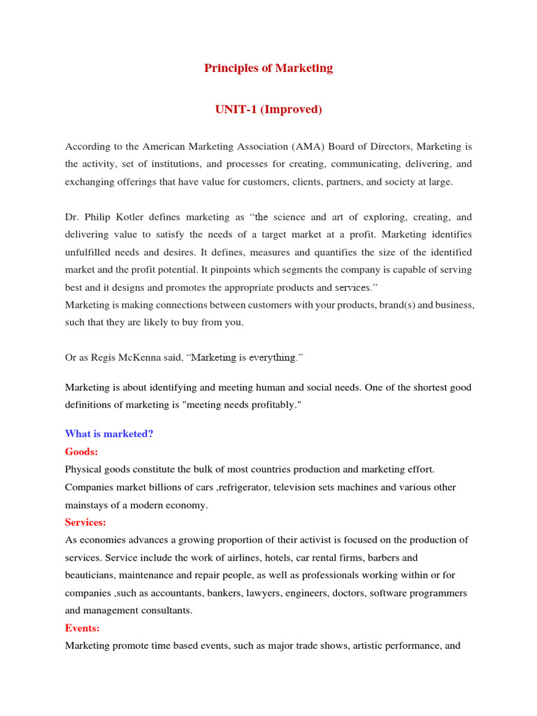 Marketing Unit 1 Improved | PDF