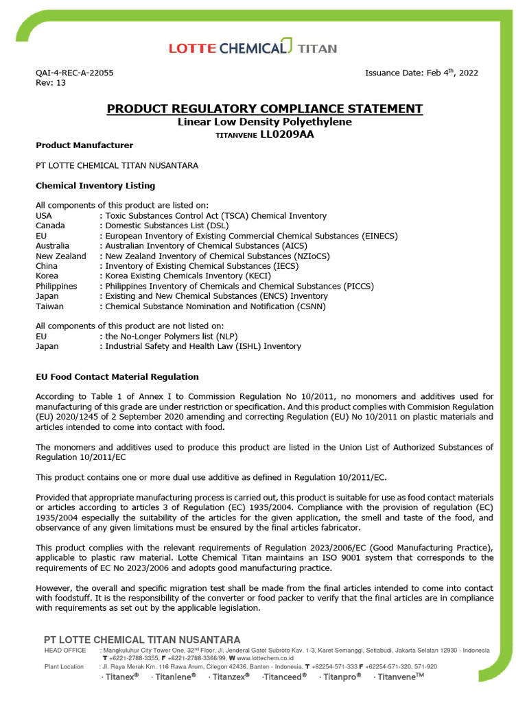 LL0209AA | PDF | Plastic | Ozone Depletion