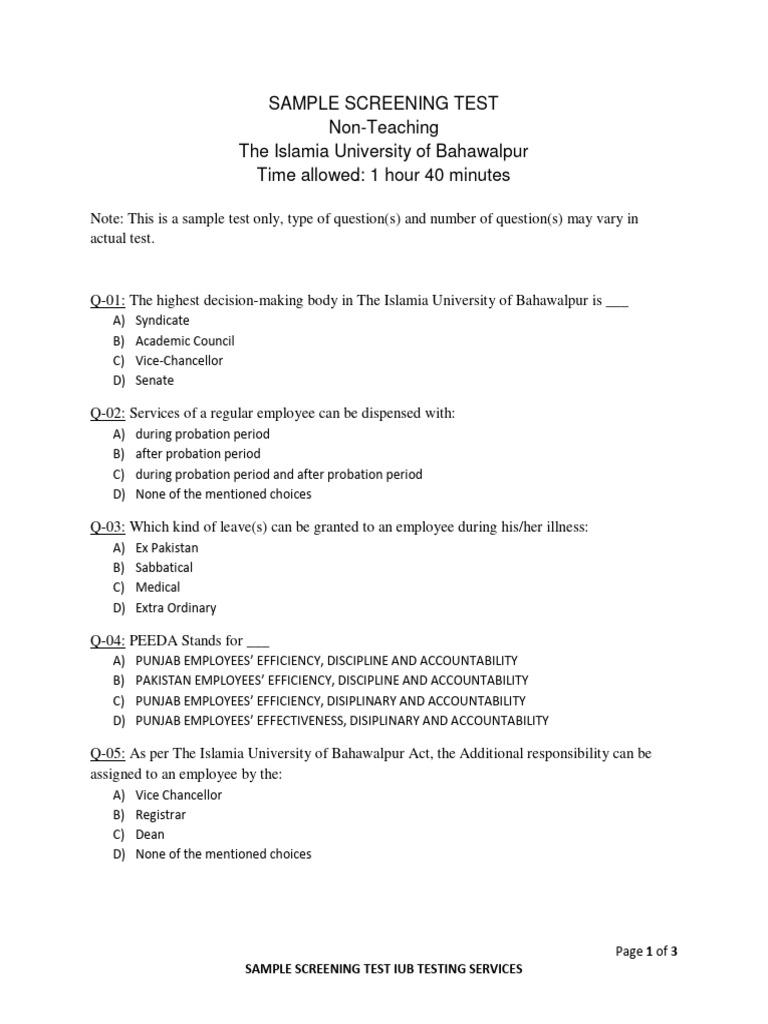 Sample Screening Test Iub Testing Services | PDF