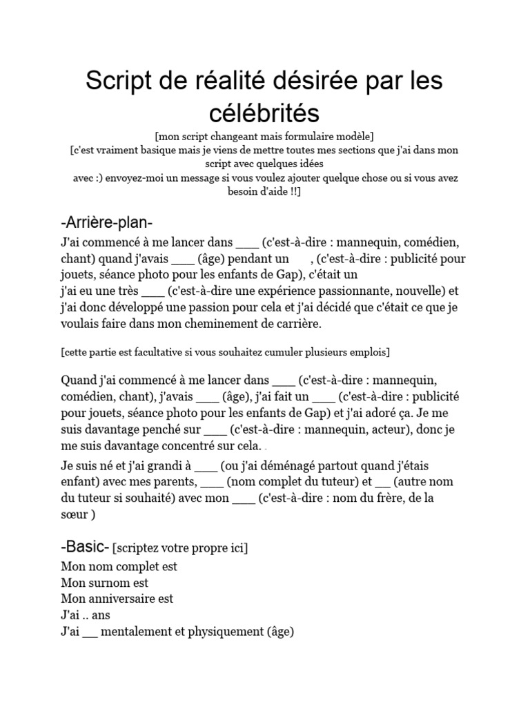 Modèle de Script Fame DR - ) ) | PDF