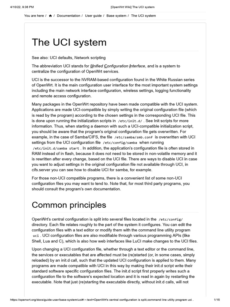 (OpenWrt Wiki) The UCI System | PDF