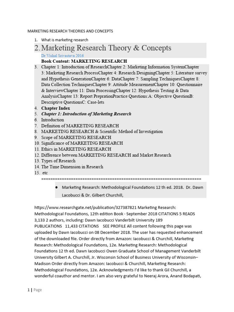 MARKETING RESEARCH THEORIES AND CONCEPTS - Outline | PDF | Marketing ...