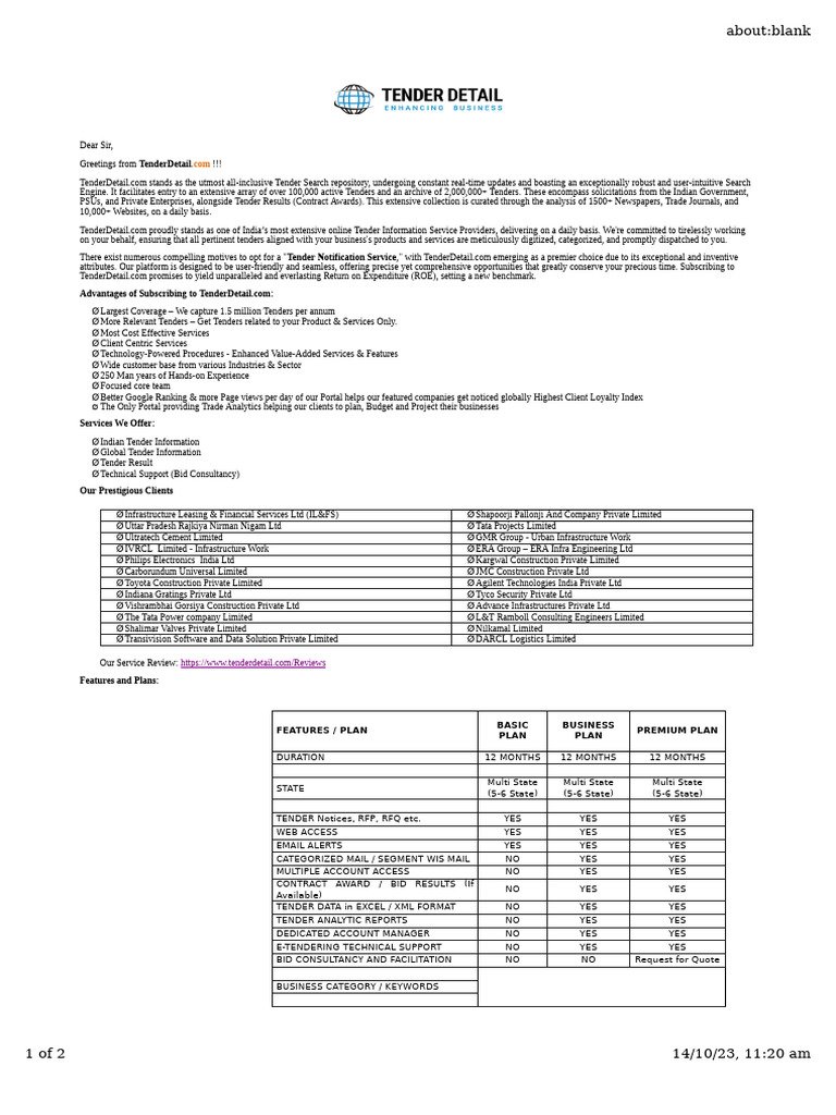 Business Proposal For Tender Notification Services (Multi-State) | PDF ...