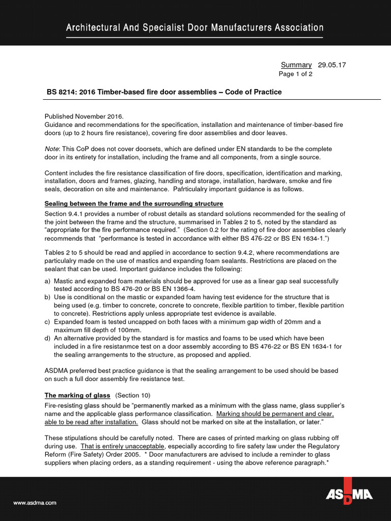 BS 8214:2016 Fire Door Installation Guide | PDF | Building Engineering