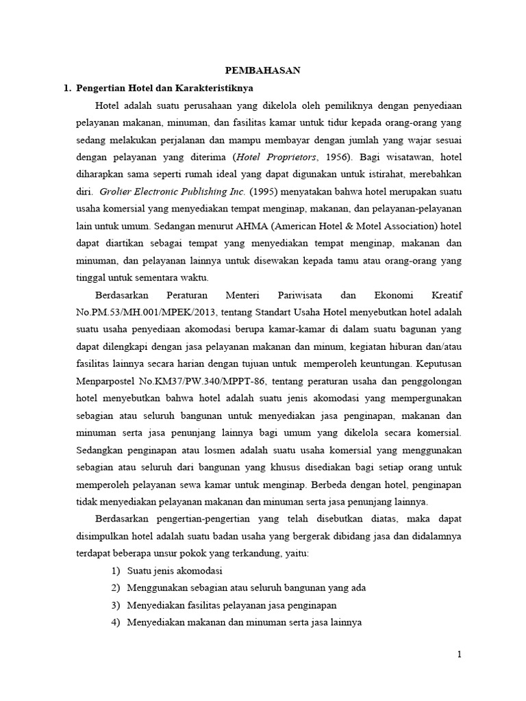 Memahami Dunia Perhotelan dan Karakteristiknya | PDF