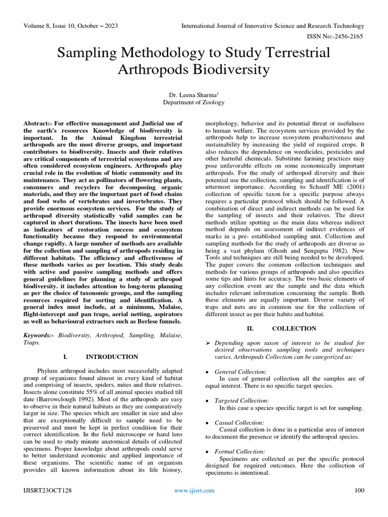 Sampling Methodology To Study Terrestrial Arthropods Biodiversity | PDF ...