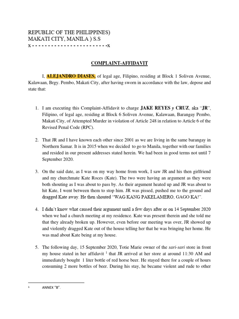 WithComments - COMPLAINT AFFIDAVIT ALEJANDRO DIASES 1 1 | PDF ...